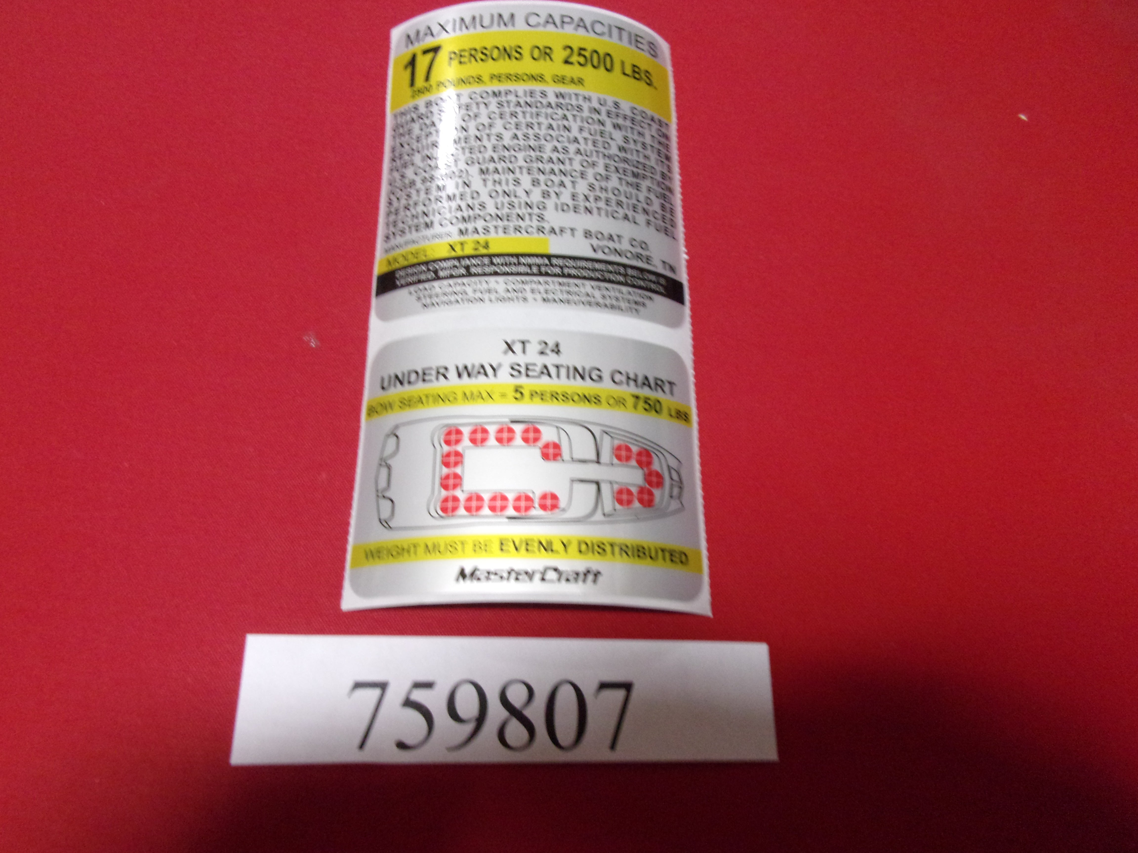 DECAL- CAPACITY NMMA DOMESITC XT24