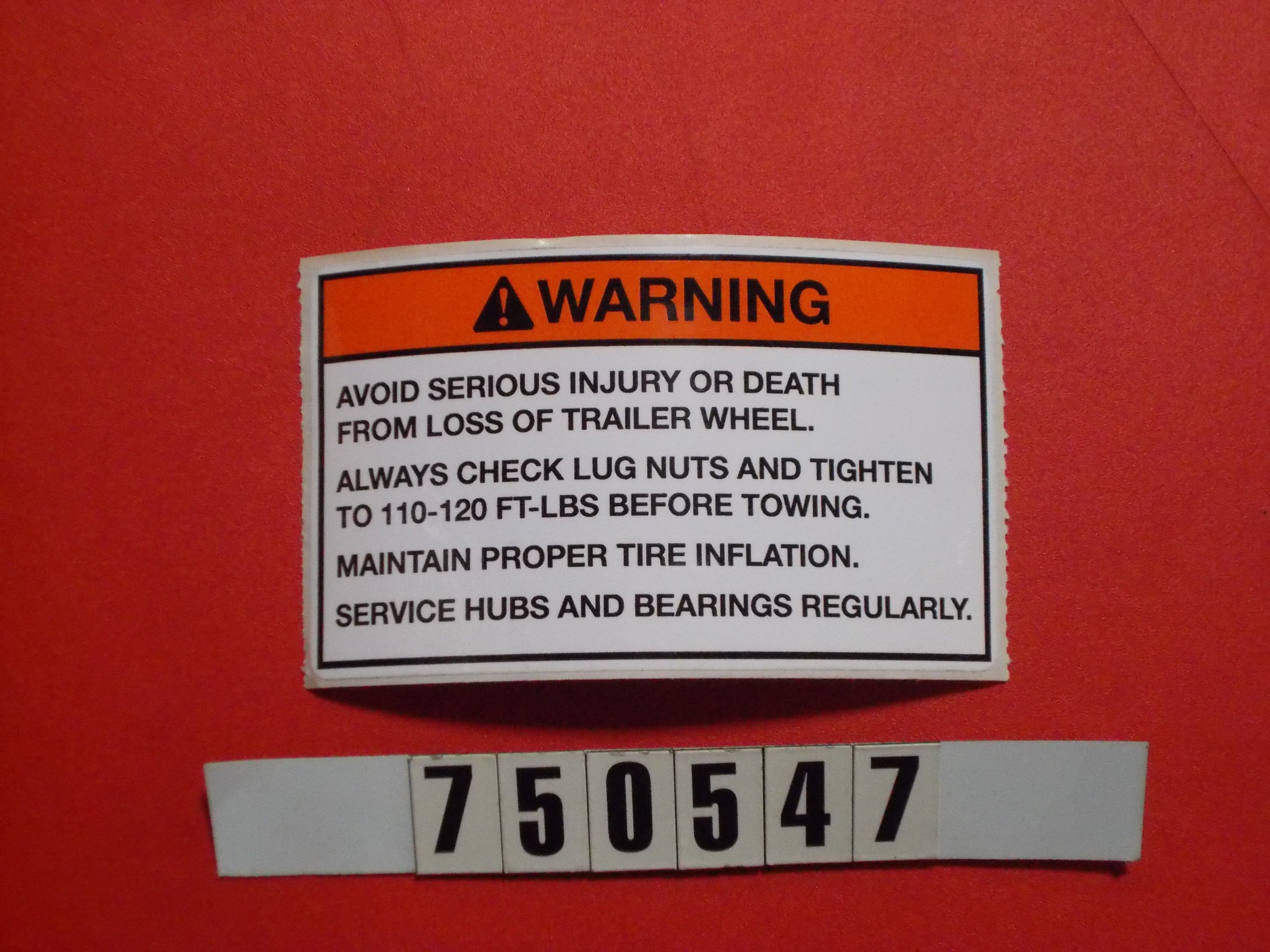 DECAL-WARNING CHECK LUG NUTS NEED 2